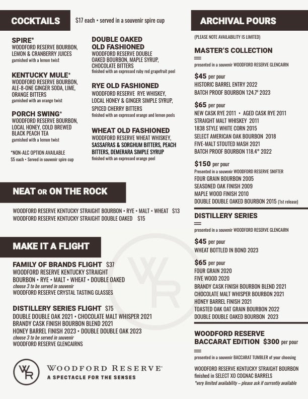 Distillery Cocktail Lounge Menu - Woodford Reserve